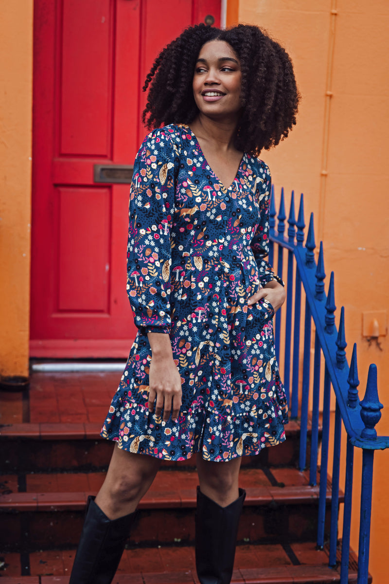Bibi Mini Tea Dress - Navy, Midnight Woodland – Sugarhill Brighton