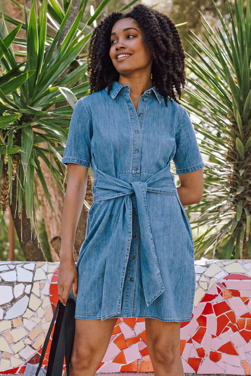 Talitha Mini Shirt Dress - Mid Blue Denim – Sugarhill Brighton