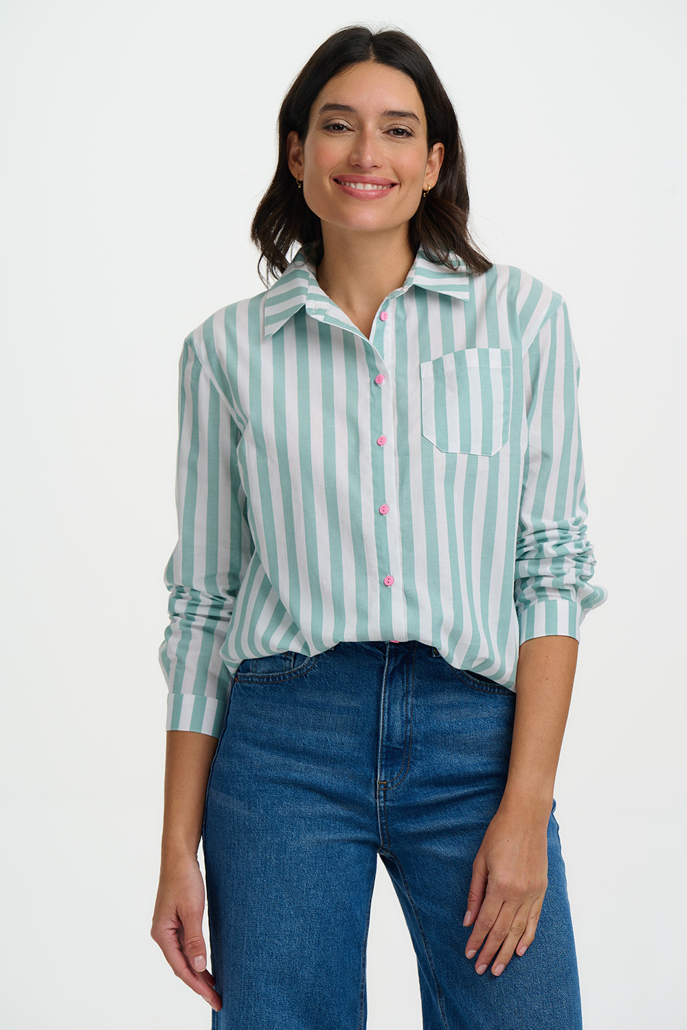 Finley Shirt - Off White/Green, Stripe – Sugarhill Brighton
