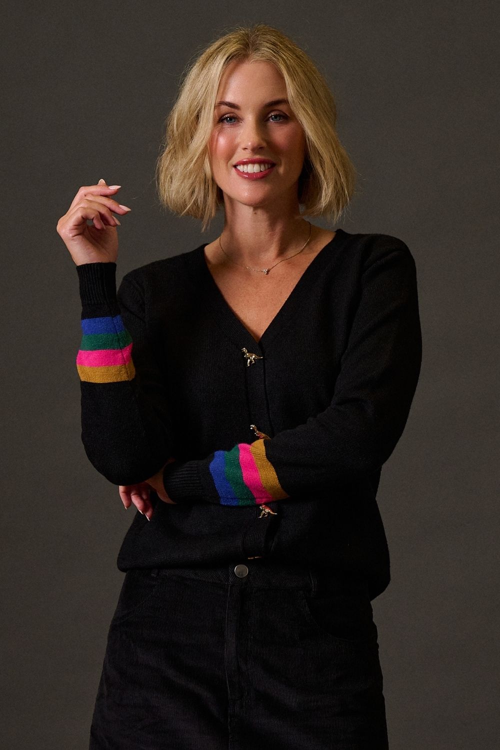 Jennifer Cardigan - Black, Dinosaur Buttons – Sugarhill Brighton