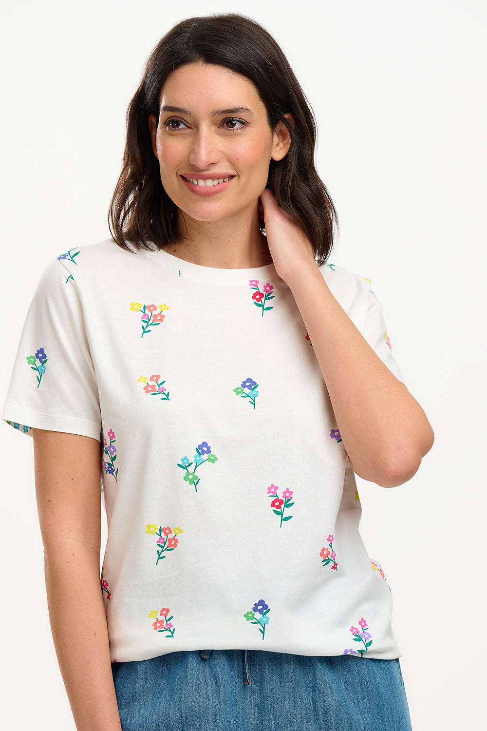 Maggie T-Shirt - Off White, Rainbow Floral Sprigs – Sugarhill Brighton