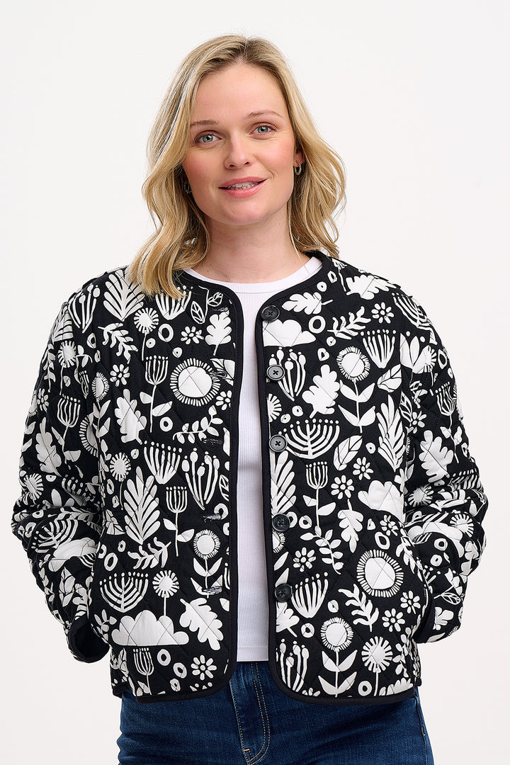 Rocco Quilted Jacket - Monochrome, Folk Floral – Sugarhill Brighton