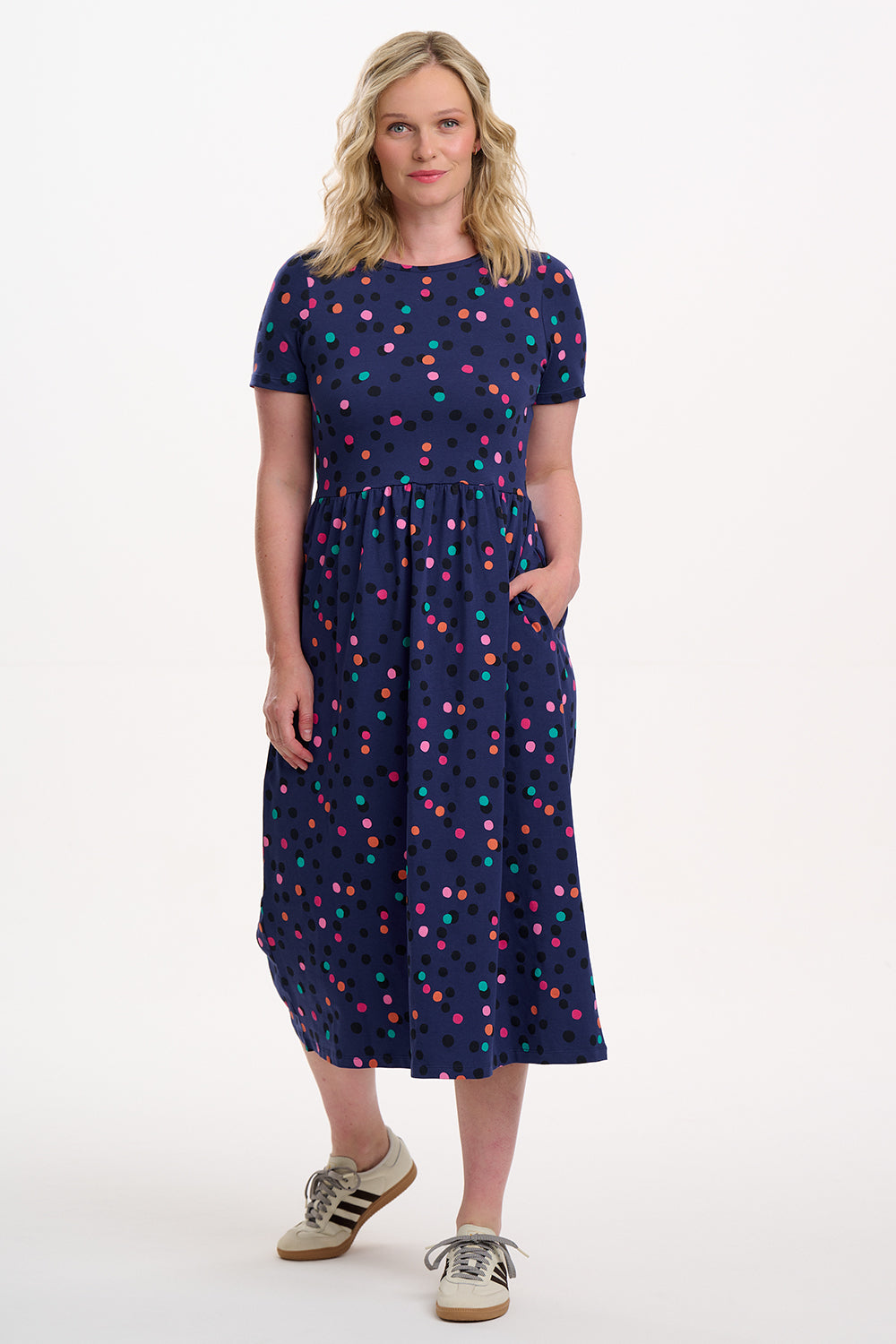 Sofia Jersey Midi Dress - Blue, Dappled Rainbow Spot – Sugarhill Brighton