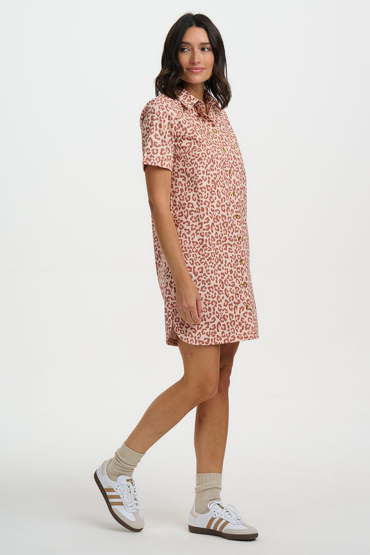 Zoe Mini Shirt Dress - Stone, Classic Leopard – Sugarhill Brighton